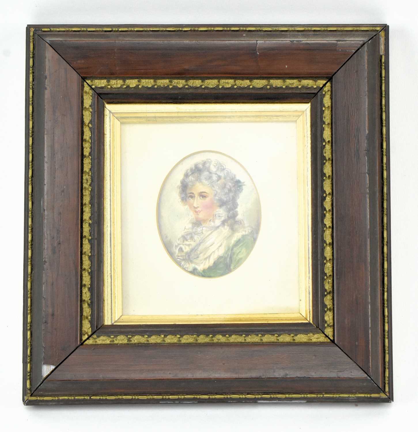 Lot 159 - REGENCY STYLE SILK PORTRAIT PAINTING OF A