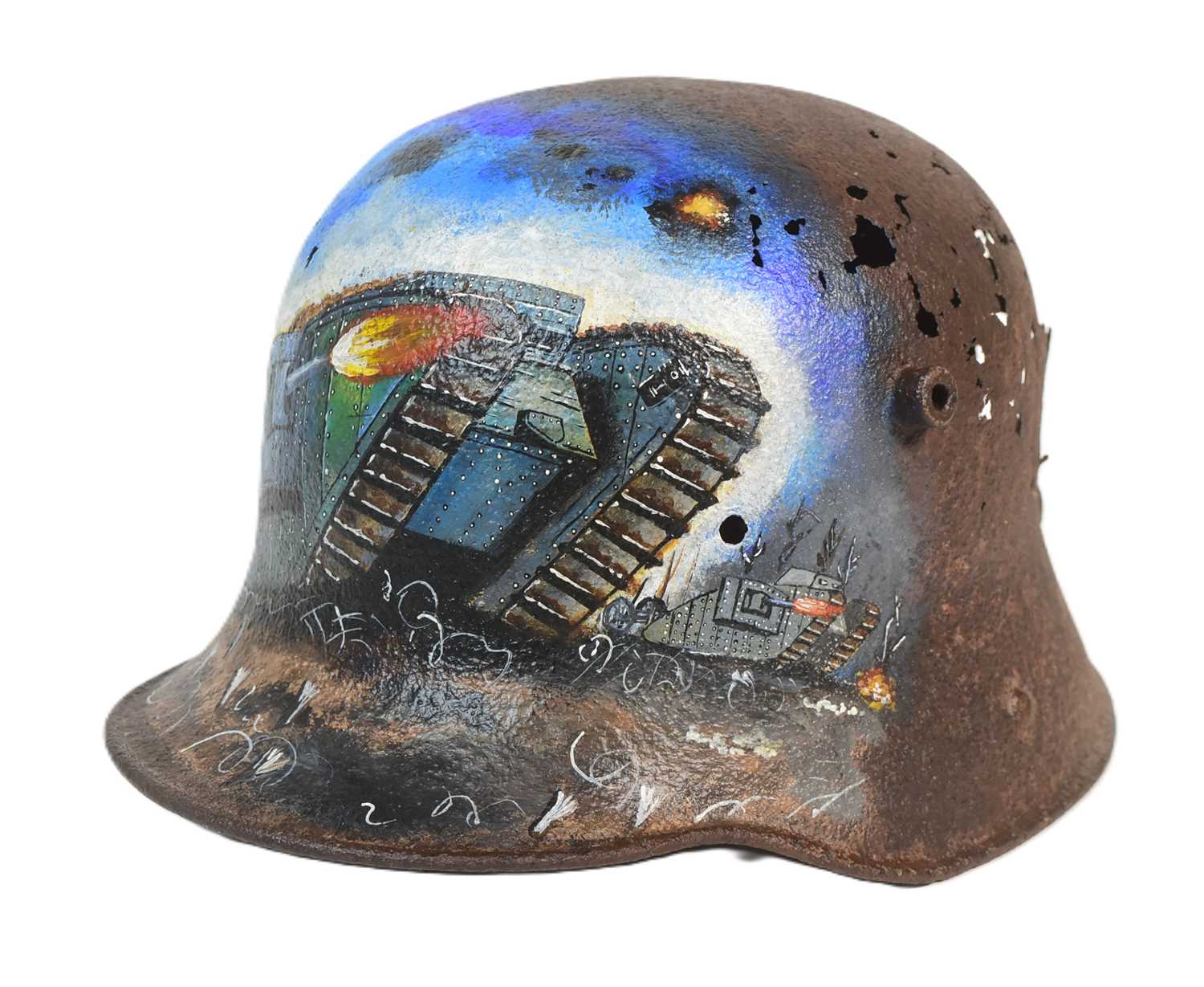 Lot 52 - FIRST WORLD WAR M16 HELMET WITH POST CAMBRAI