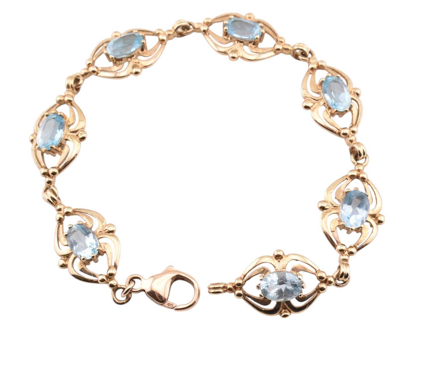 Lot 138 - HALLMARKED 9CT GOLD & TOPAZ PANEL BRACELET