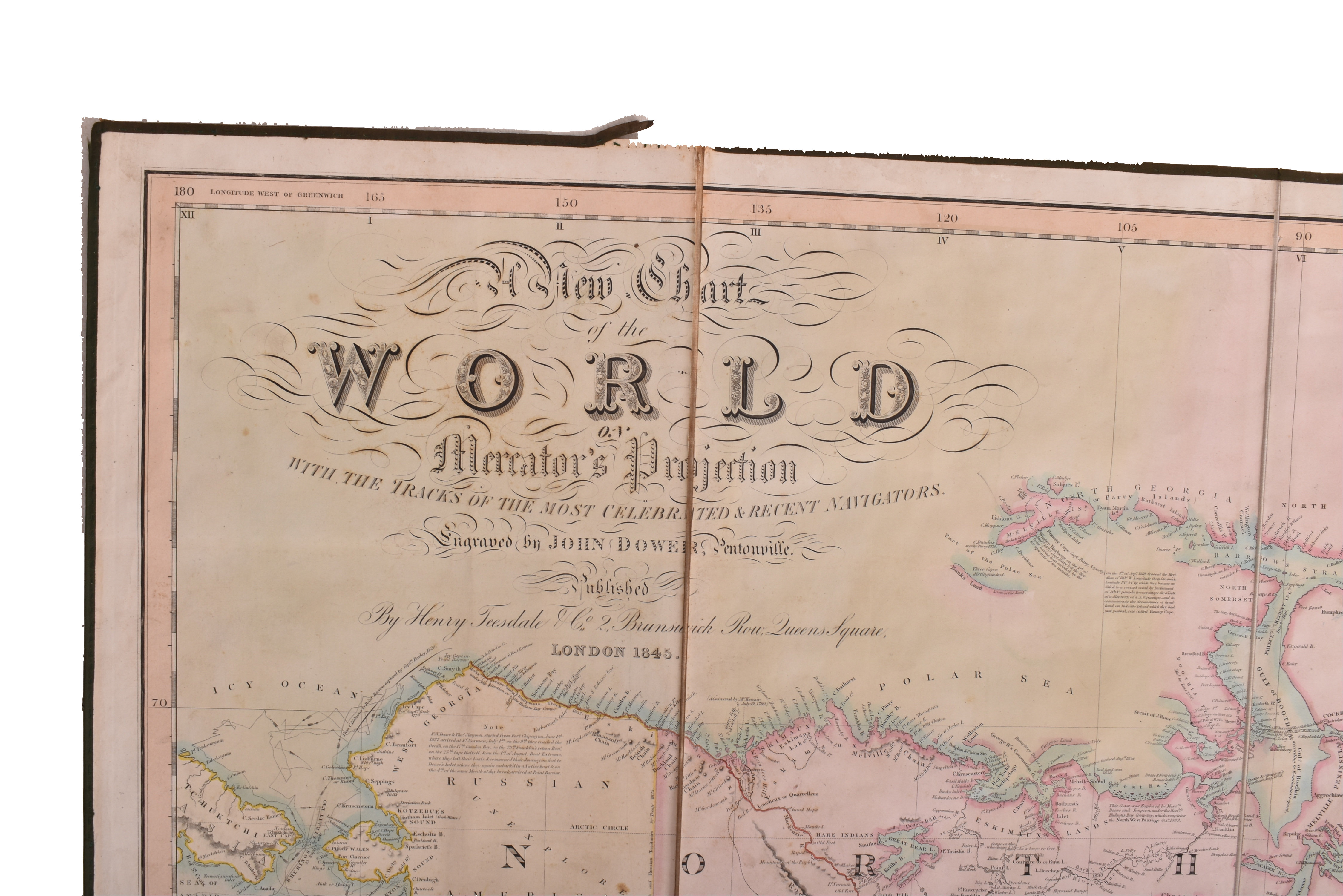 Lot 305 - WORLD MAP. 1845 A NEW CHART OF THE WORLD BY