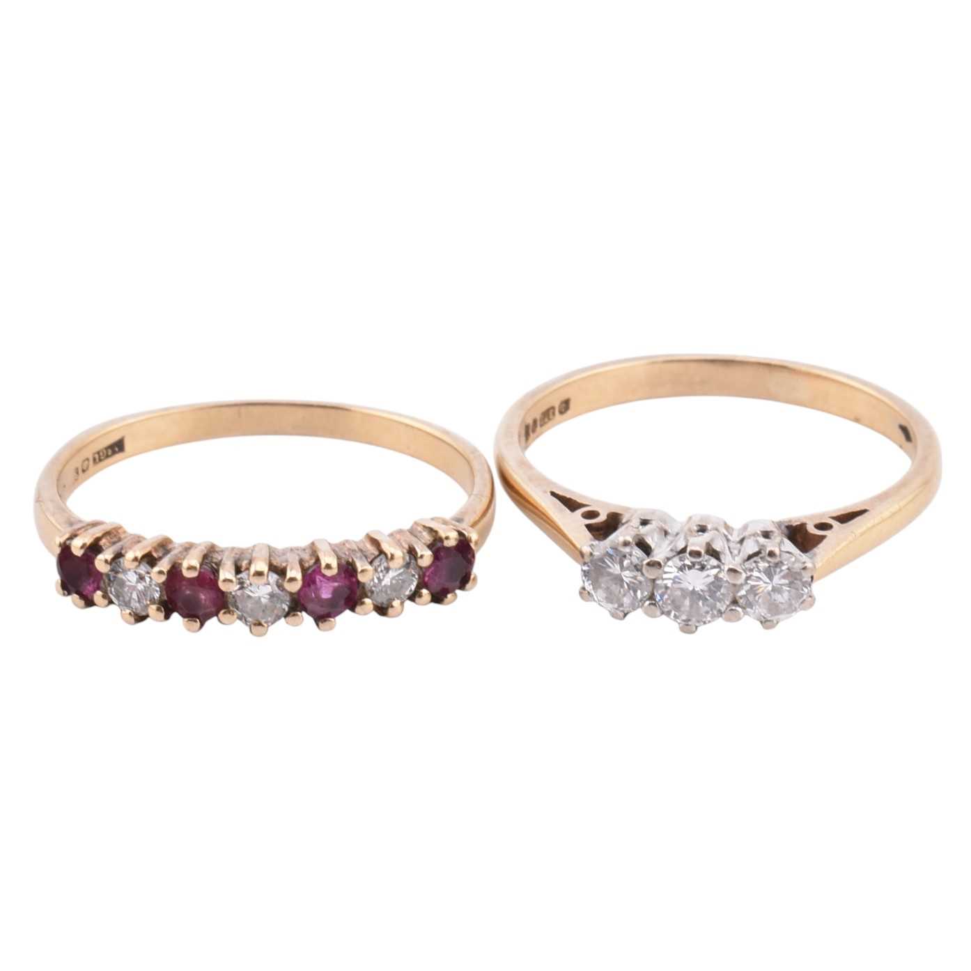 Lot 222 - TWO HALLMARKED 9CT GOLD DIAMOND & GEM SET