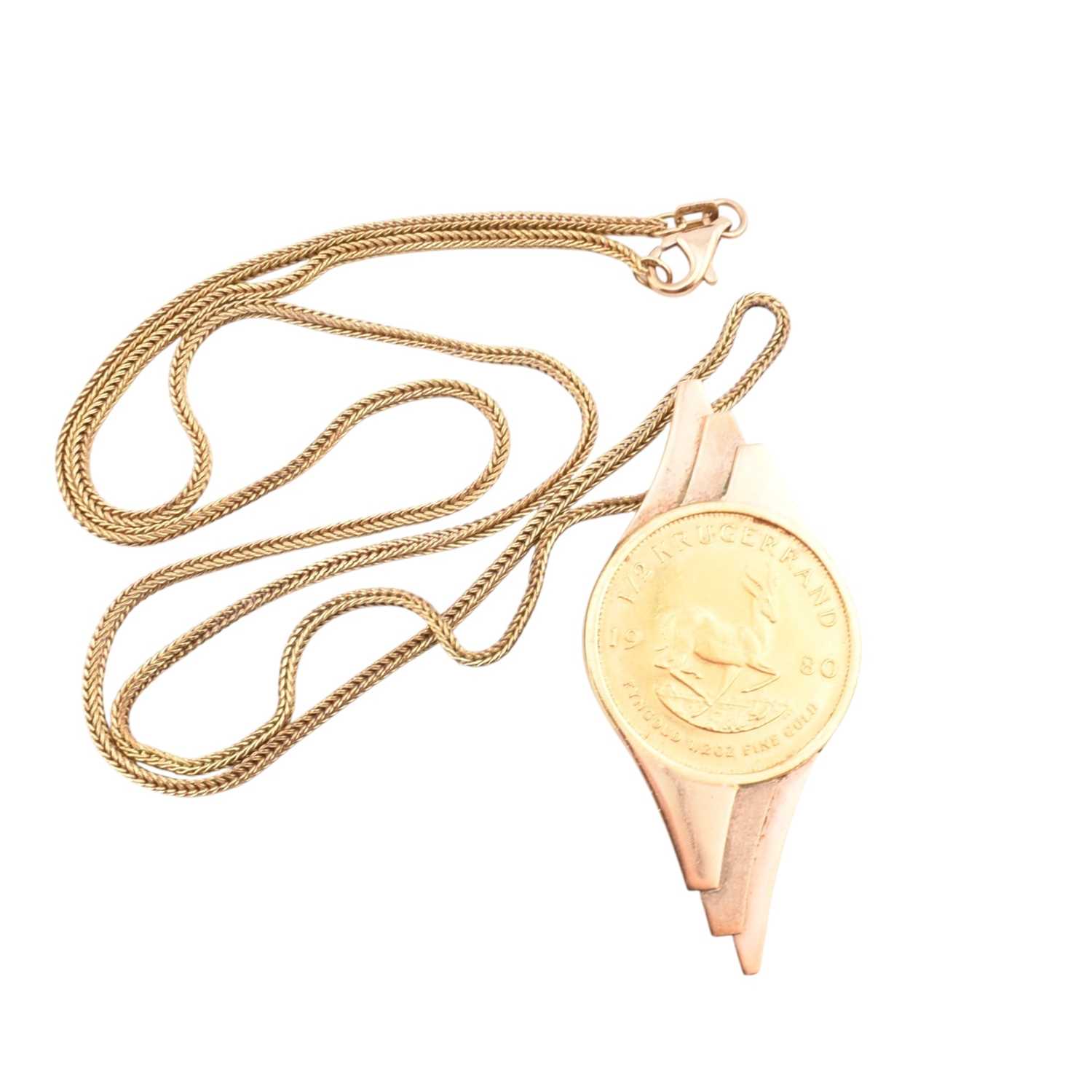 Lot 420 - MOUNTED KRUGERRAND COIN PENDANT ON 18CT GOLD