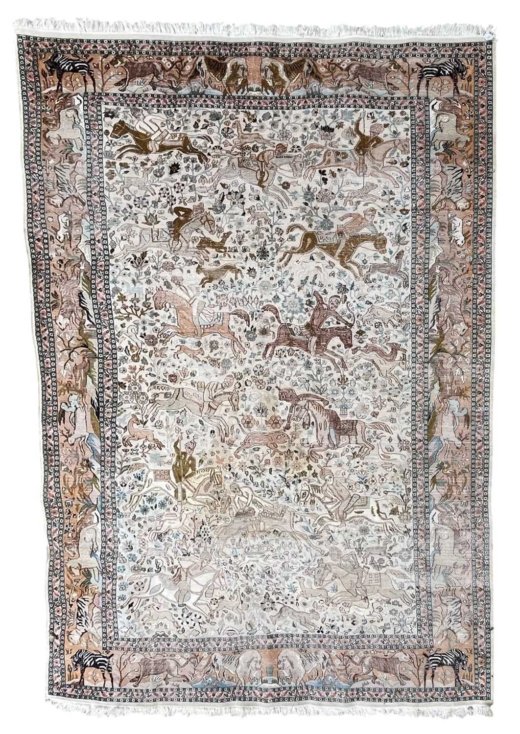 Lot 563 - 20TH CENTURY PERSIAN SILK WOVEN HUNTING